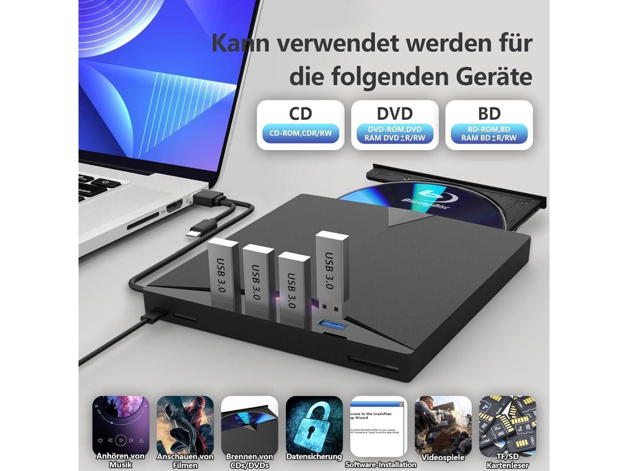External Blu ray Drive, [7-in-1] External CD/DVD Drive, USB 3.0 Type-C ...