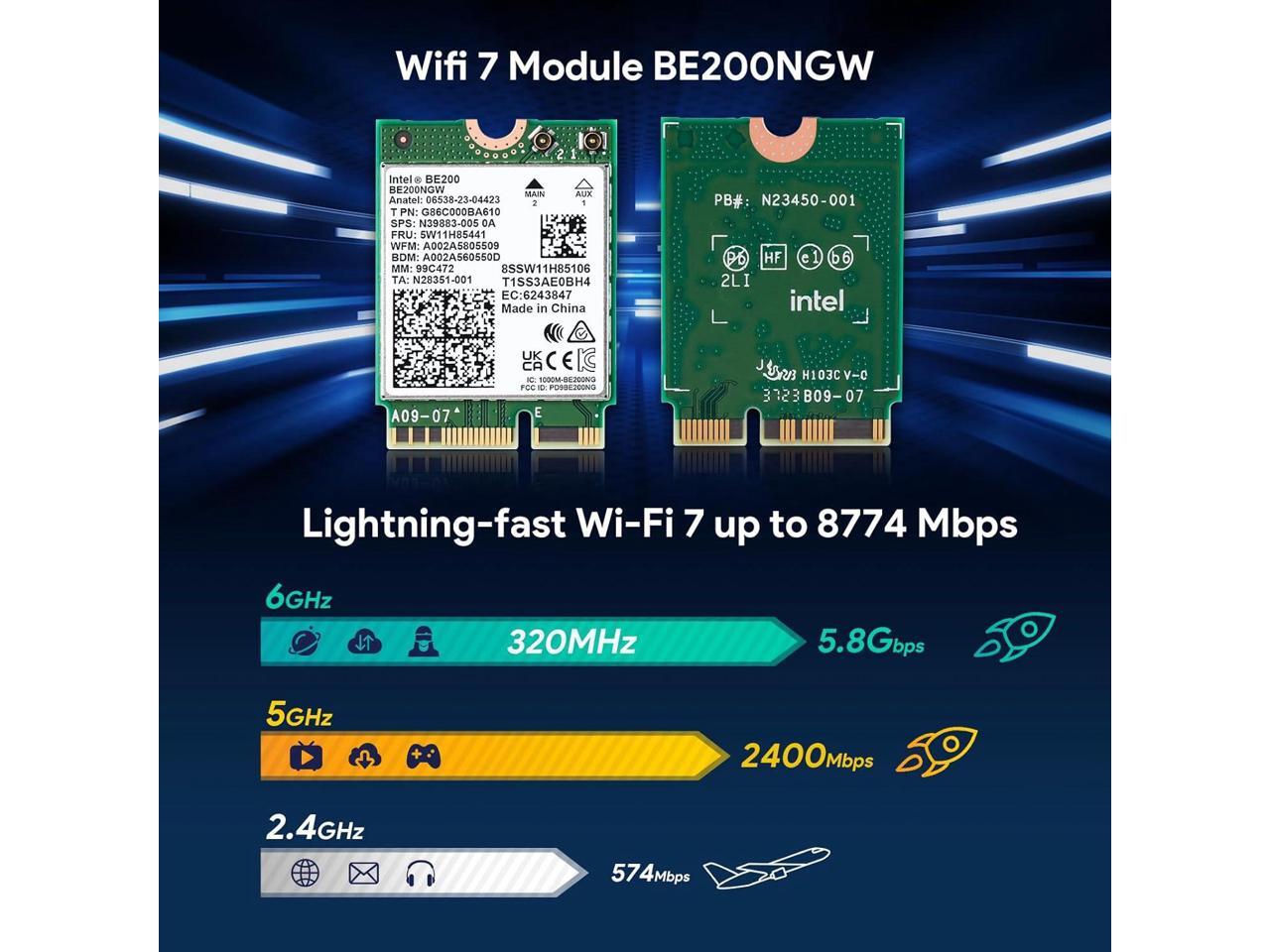 Wireless WiFi Network Card, BE200 WiFi 7 Adapter, BE200NGW 8774Mbps Bluetooth 5.4 Tri-Band 802 ...