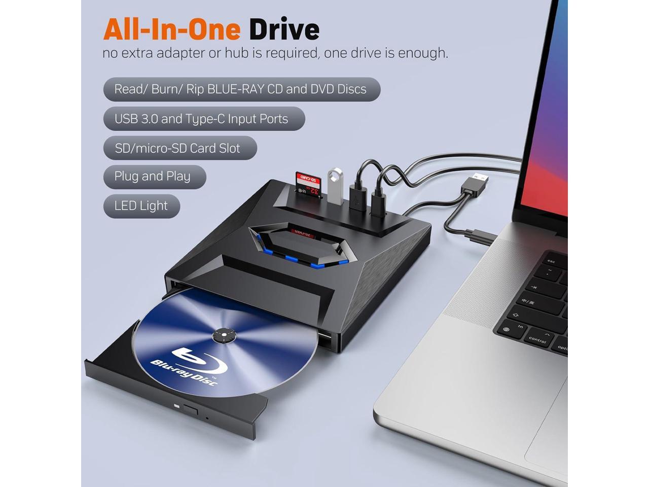 [5 in 1] External Blu Ray Drive, Portable Bluray Player Writer Reader ...