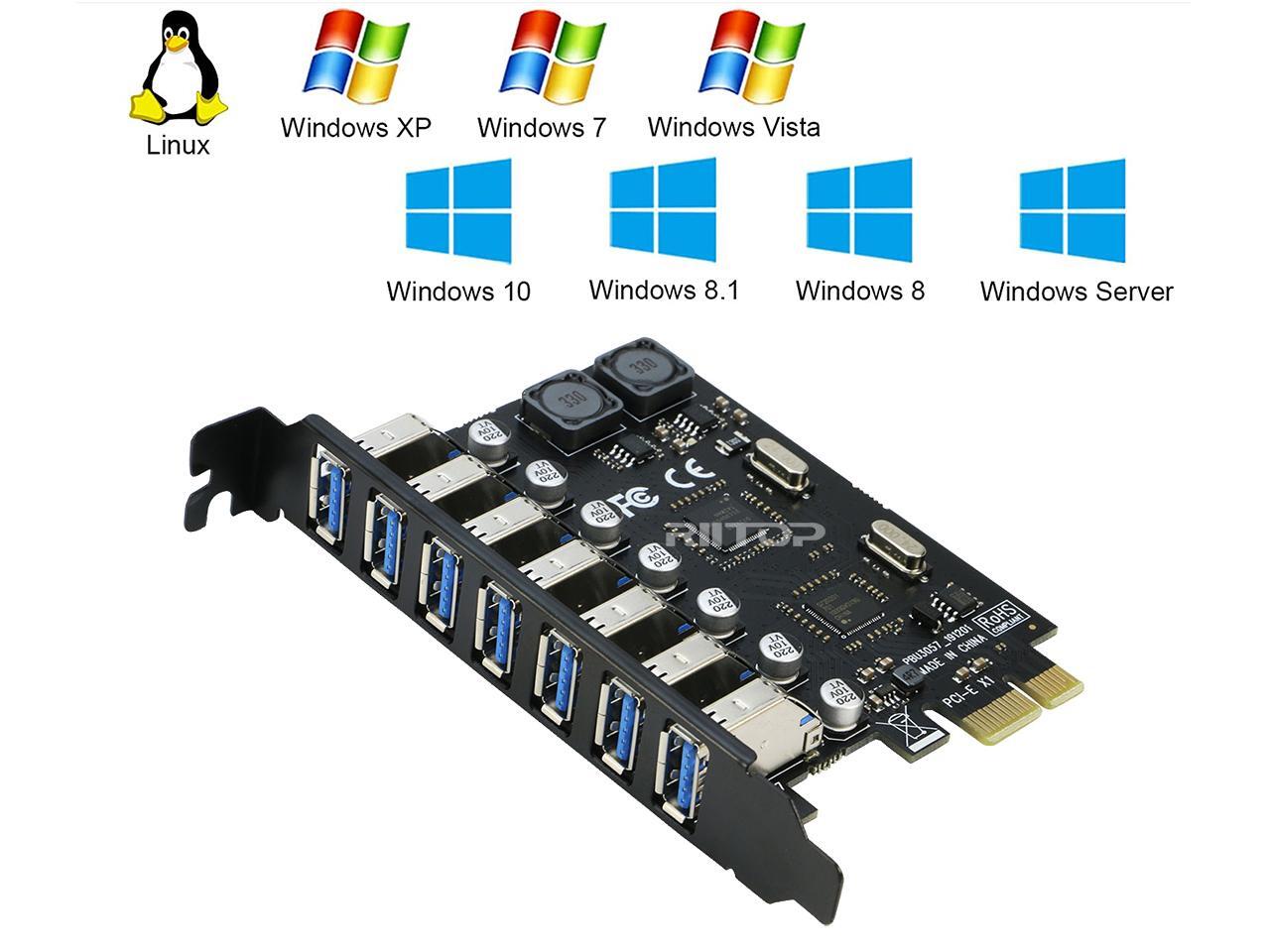 PCIe USB 3.0 Card 7 Port, RIITOP PCI-e Express x1 to 7 Port USB3.0 ...