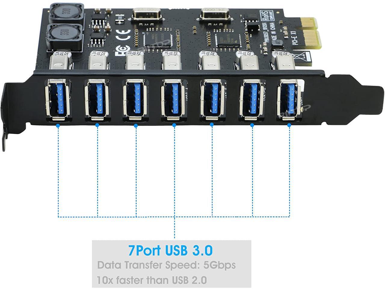 PCIe USB 3.0 Card 7 Port, RIITOP PCI-e Express x1 to 7 Port USB3.0 Expansion Controller Card ...