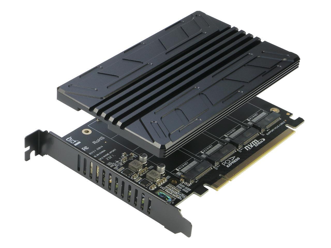 Quad M.2 NVMe to PCIe 16x Adapter, RIITOP 4 Port NVMe SSD Slot Converter to PCI-e 4.0 x16 Host ...