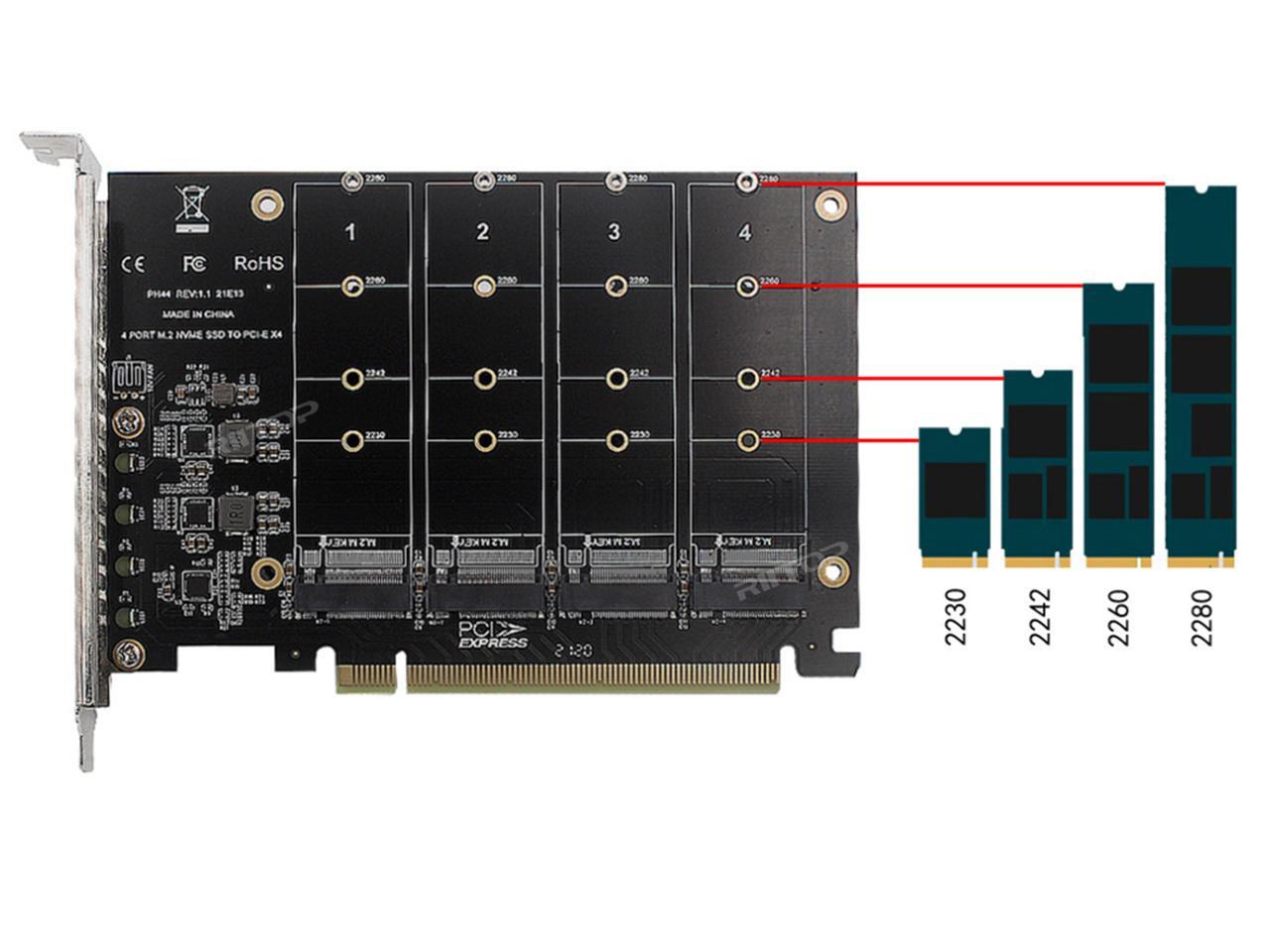 Quad M.2 NVMe to PCIe 16x Adapter, RIITOP 4 Port NVMe SSD Slot Converter to PCI-e 4.0 x16 Host ...