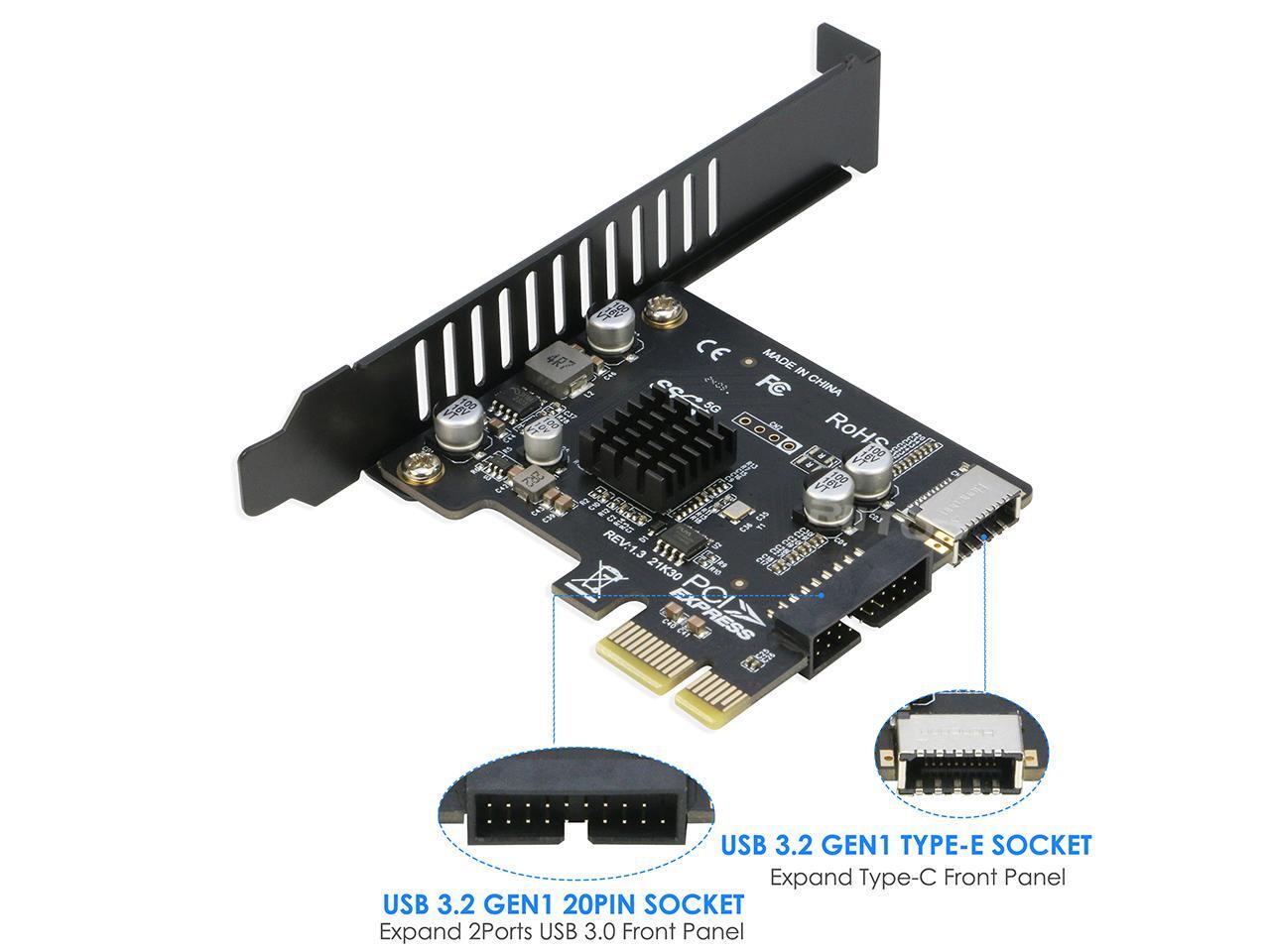 PCI-E 1X to USB 3.2 GEN1 5Gbps 20pin Front Panel Header (to Type-c Front Panel Header) + USB 3.0 ...