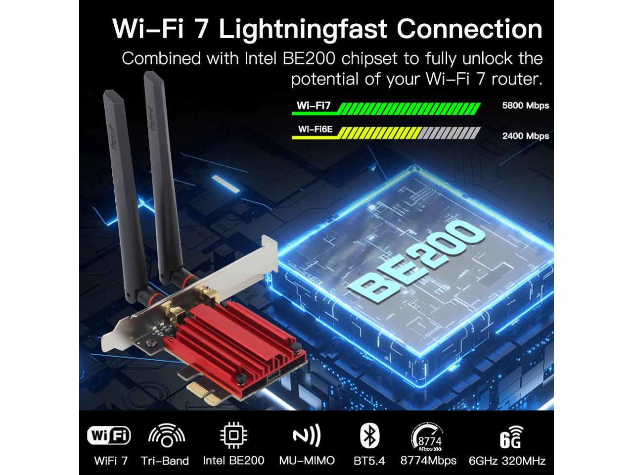 DERAPID FV-BE200 WiFi 7 PCIe Network Card Bluetooth 5.4 Heat Sink 802 ...