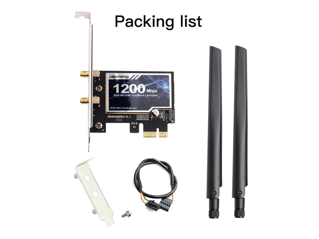 DERAPID PCE-AC1200 PCIe WiFi Card for Desktop Wifi Bluetooth Card Dual ...