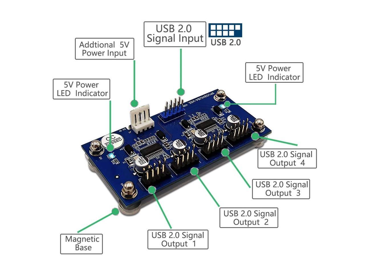 USB 2.0 Header Splitter 9pin USB Header Male 1 to 4 Female Extension ...