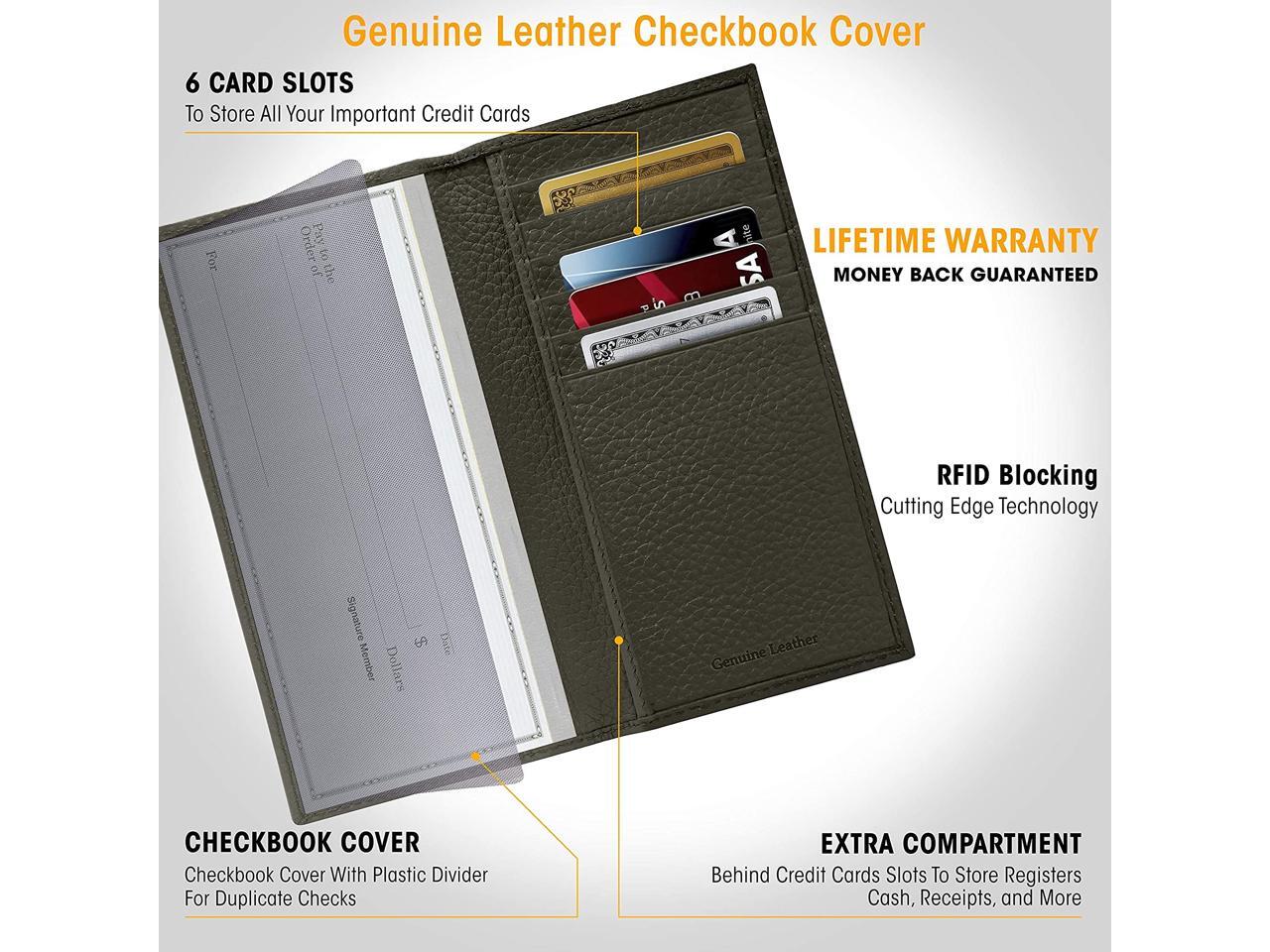 Genuine Leather Checkbook Cover For Men & Women - Checkbook Covers With ...