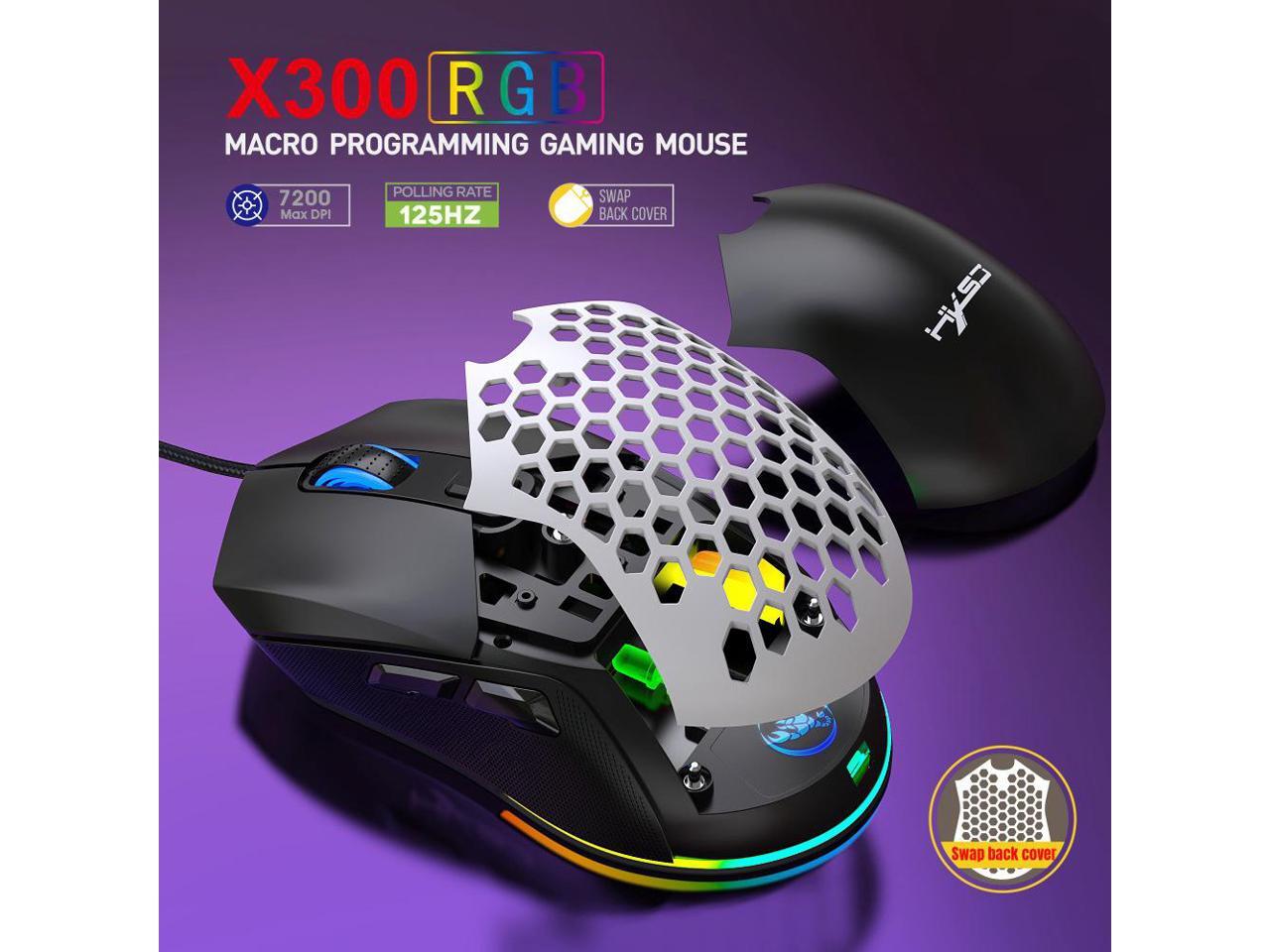 HXSJ X300 Ergonomic Macro Programming Gamer USB Wired Mouse with 7200 ...