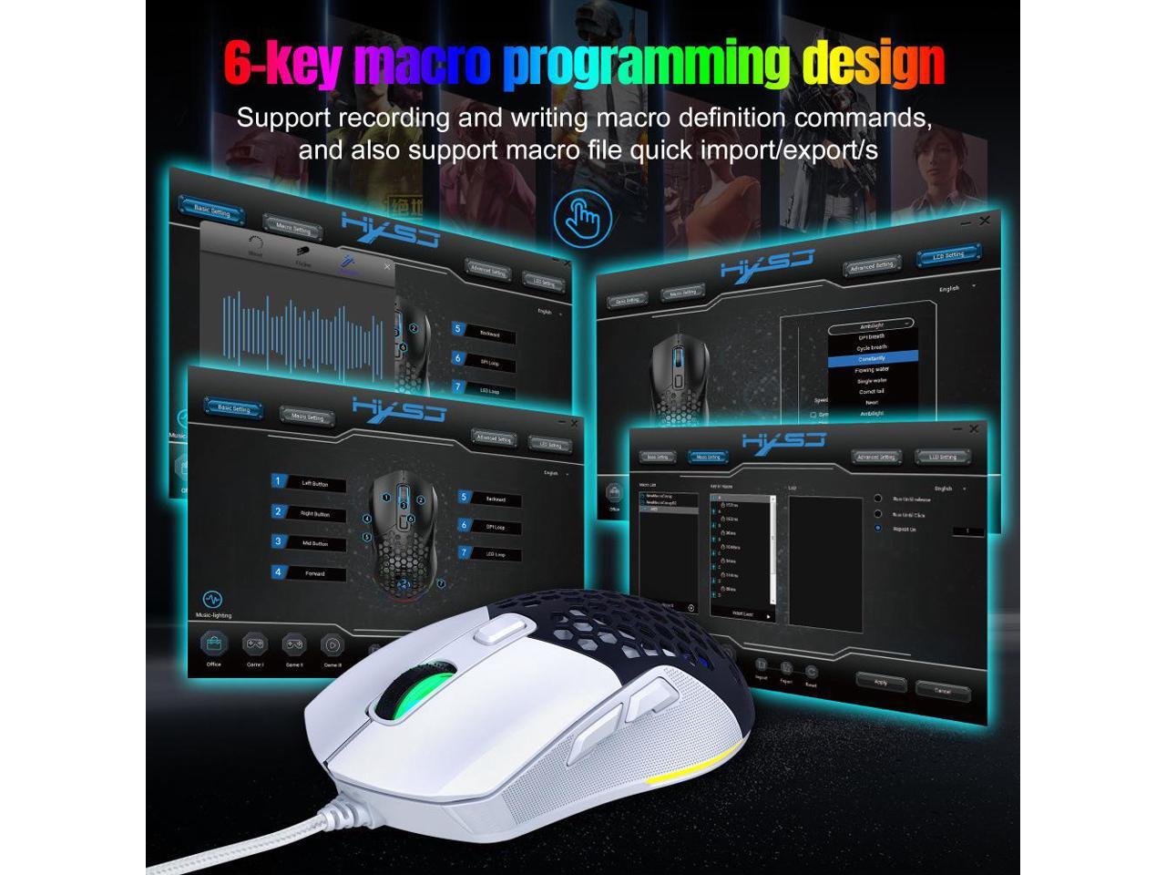 HXSJ X300 Ergonomic Macro Programming Gamer USB Wired Mouse with 7200 ...