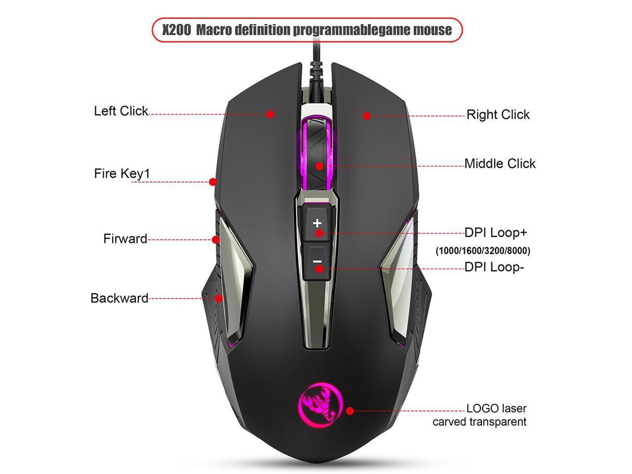 HXSJ X200 Colorful RGB Backlit Macro Programming Gaming USB Wired Mouse ...