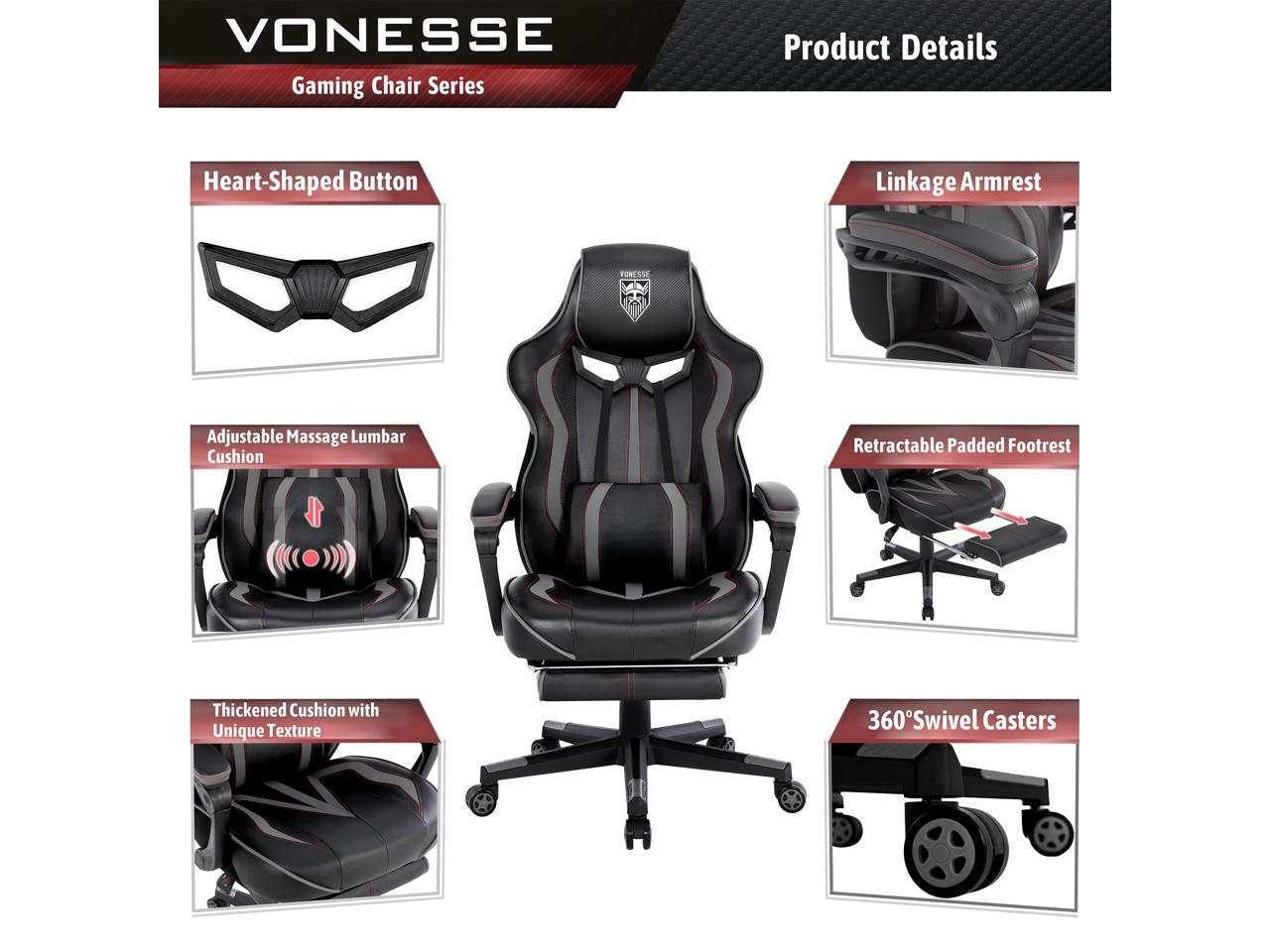 Vonesse Gaming Chair with Footrest, Reclining Computer Gaming Chair ...