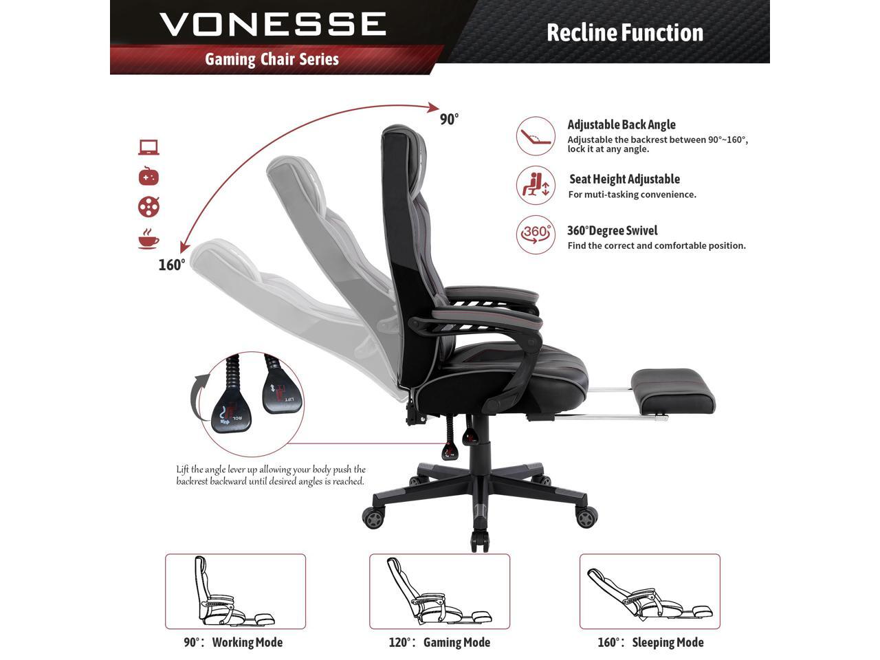 Vonesse Gaming Chair with Footrest, Reclining Computer Gaming Chair ...