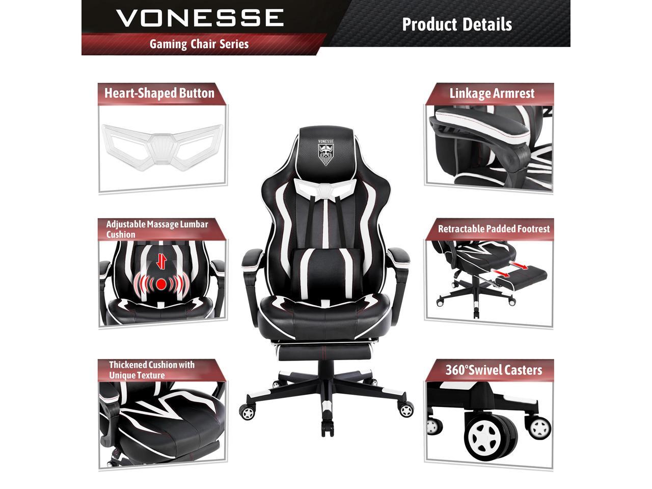 Vonesse Gaming Chair with Footrest, Reclining Computer Gaming Chair ...