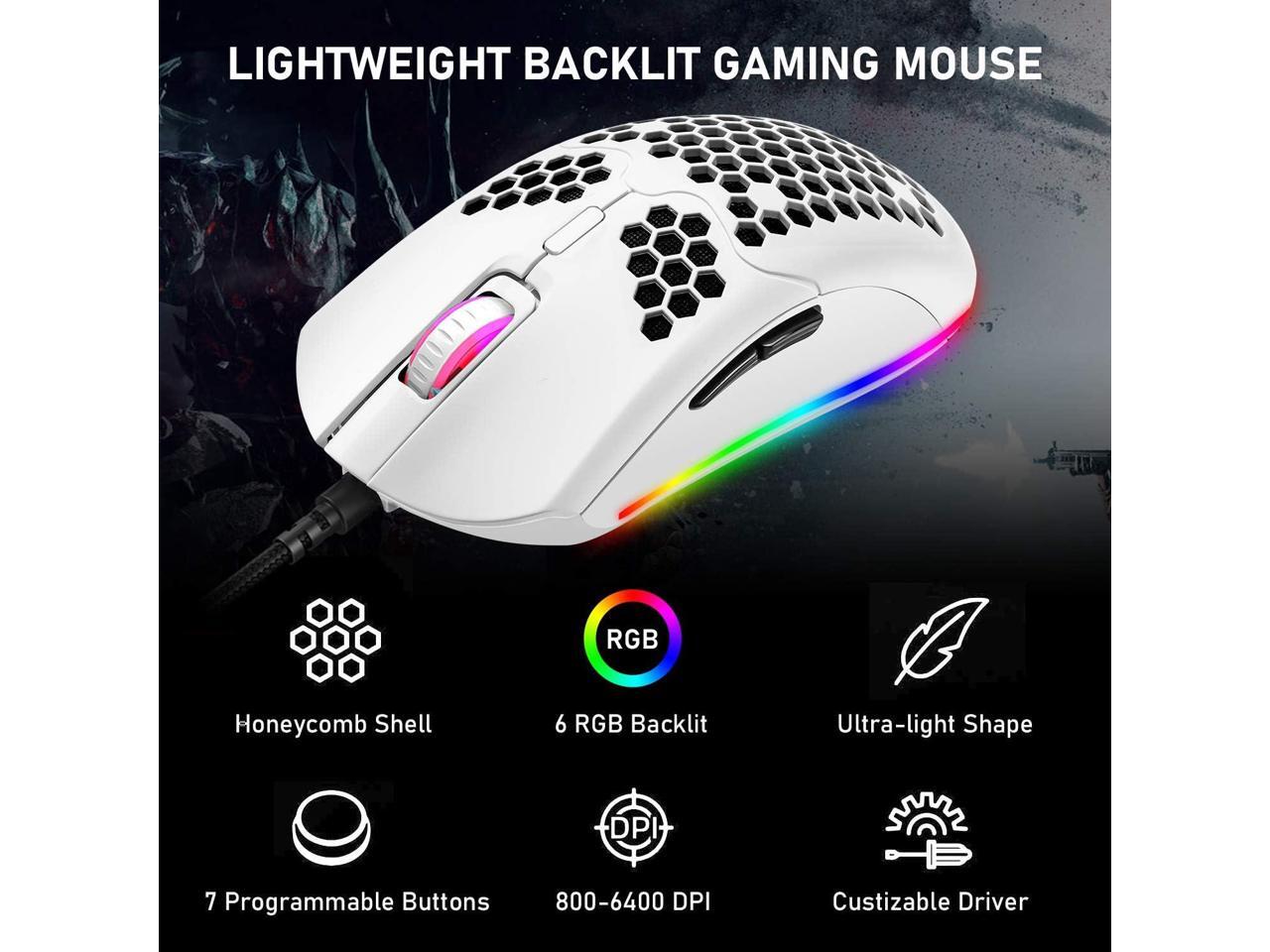 Lightweight Gaming Mouse Wired, 6400DPI Mice Backlit Mice with 7 ...