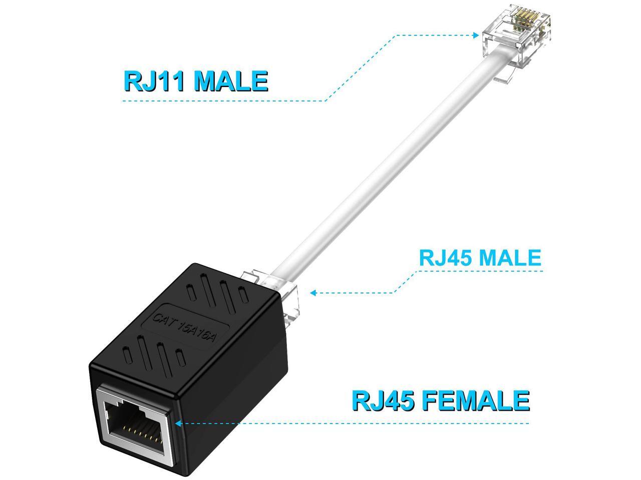 RJ45 Female to RJ11 Male Adapter (2 Pack) Ethernet to Phone Line RJ45 ...