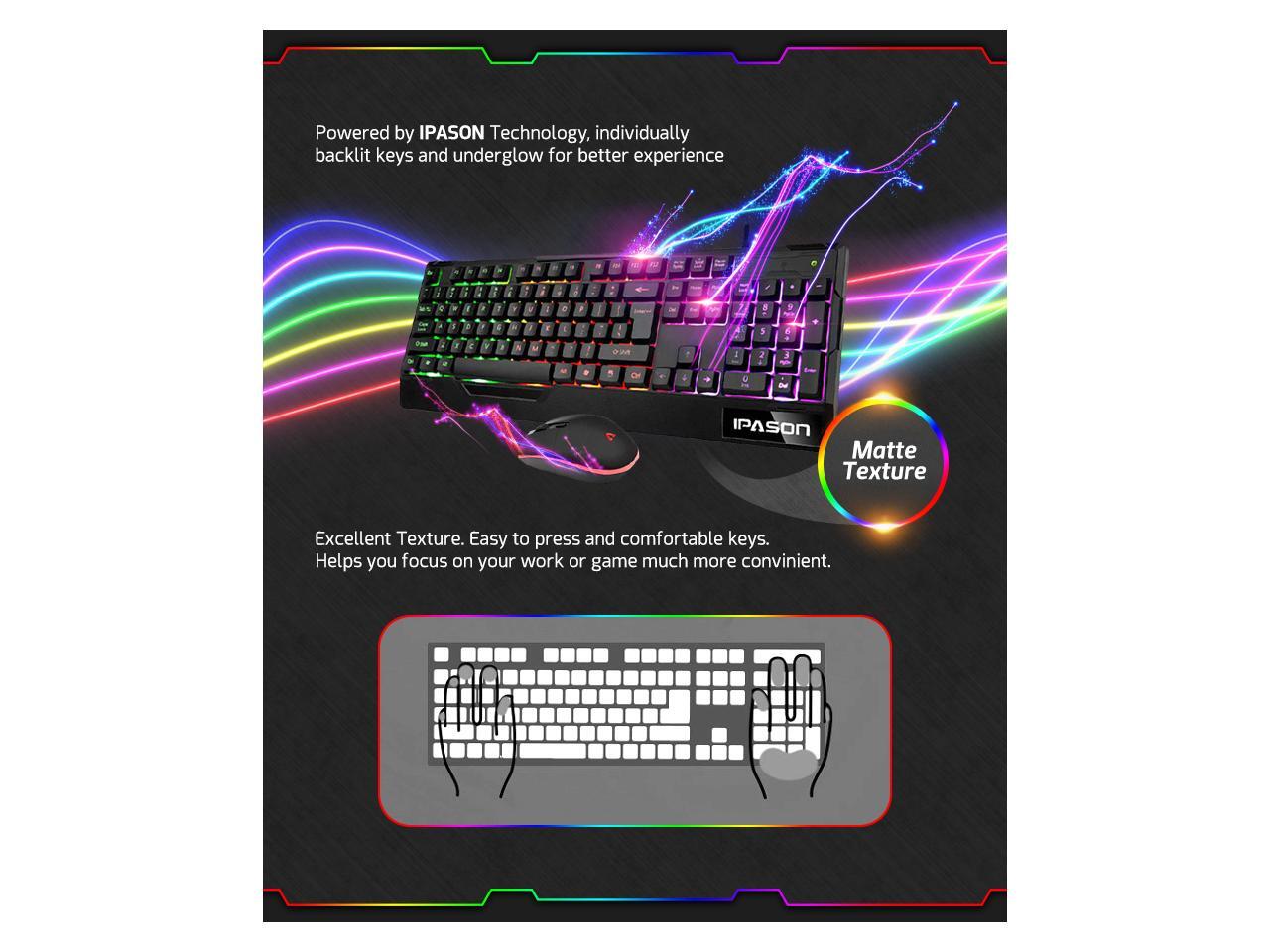 IPASON Gaming Keyboard and Mouse Combo Wired,Color Changing LED Backlit ...