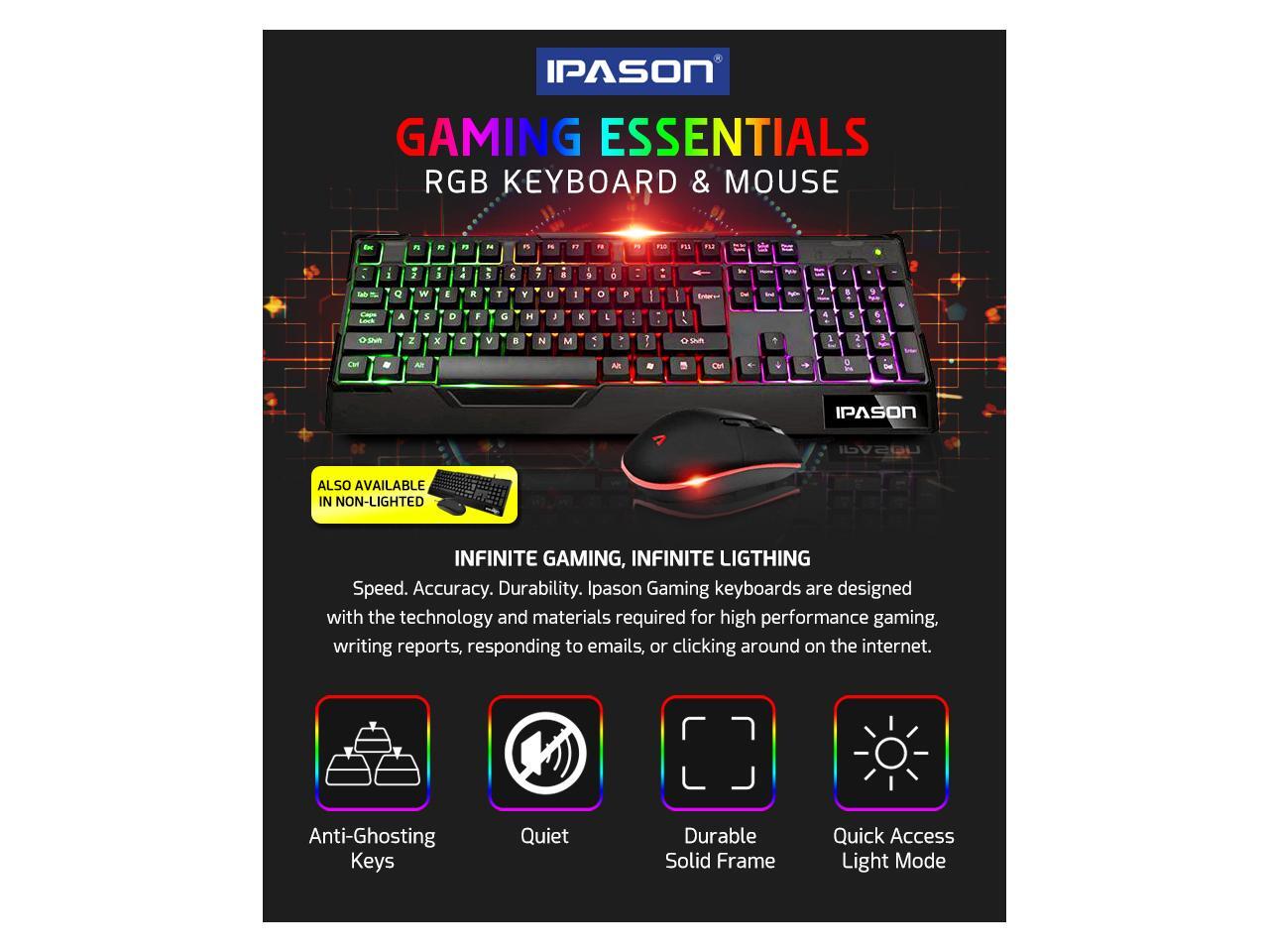 IPASON Gaming Keyboard and Mouse Combo Wired,Color Changing LED Backlit ...