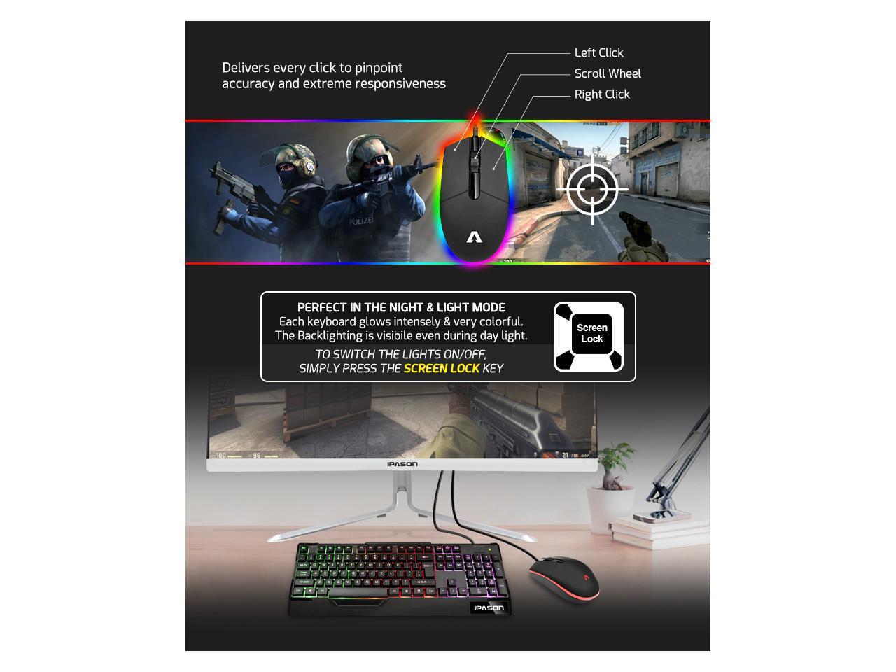 IPASON Gaming Keyboard and Mouse Combo Wired,Color Changing LED Backlit ...