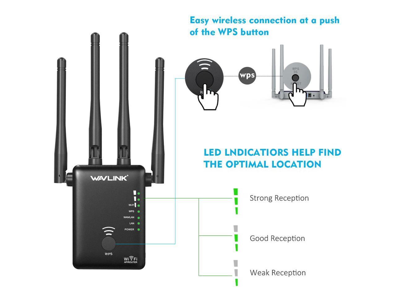 AC1200 Dual Band WIFI Range Extender, up to 300Mbps at 2.4Ghz and ...