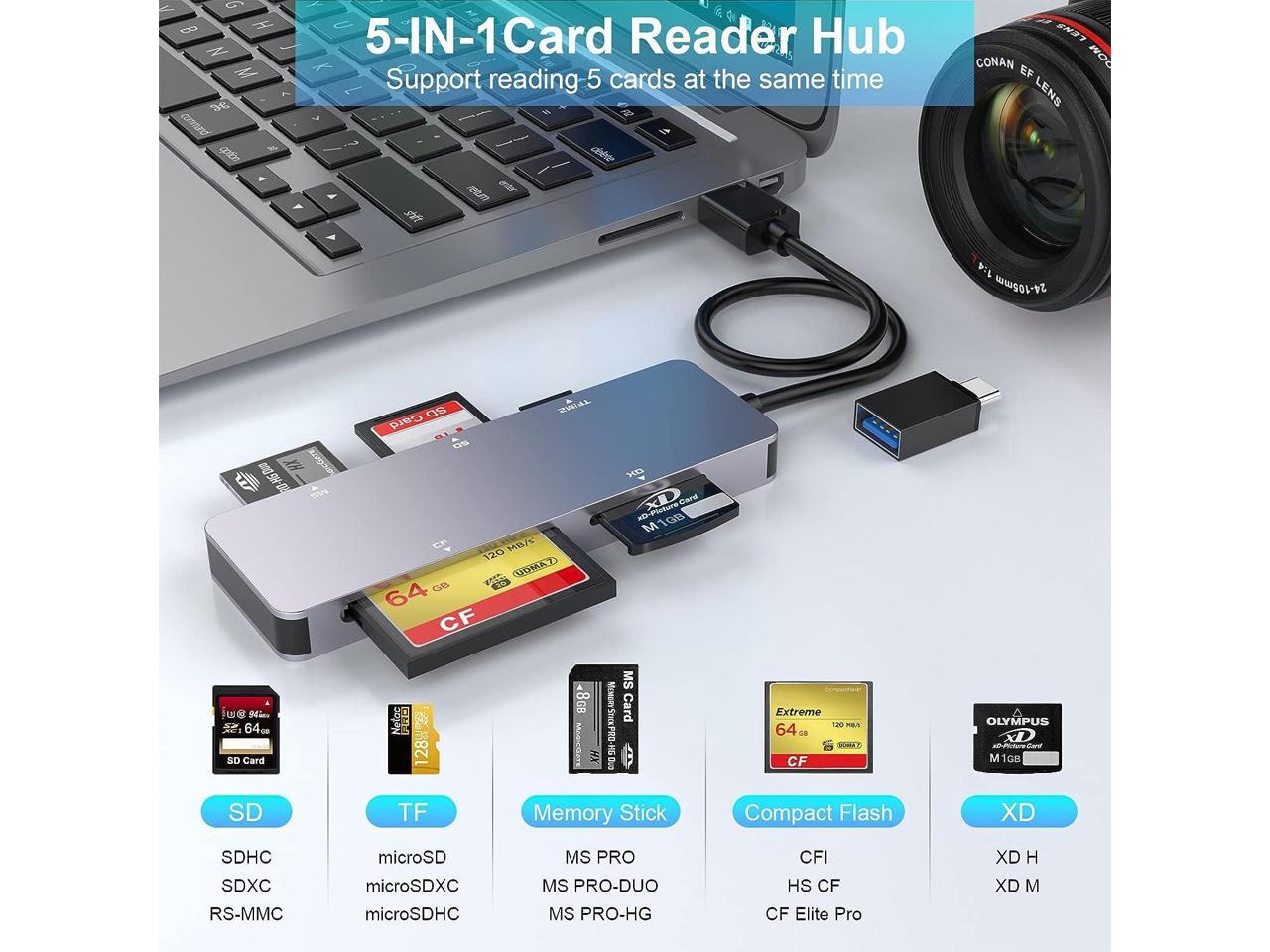 USB C USB3.0 Multi Card Reader, 6-in-1 SD Card Reader USB for SD/CF/TF/XD/MS/M2 Memory Card ...