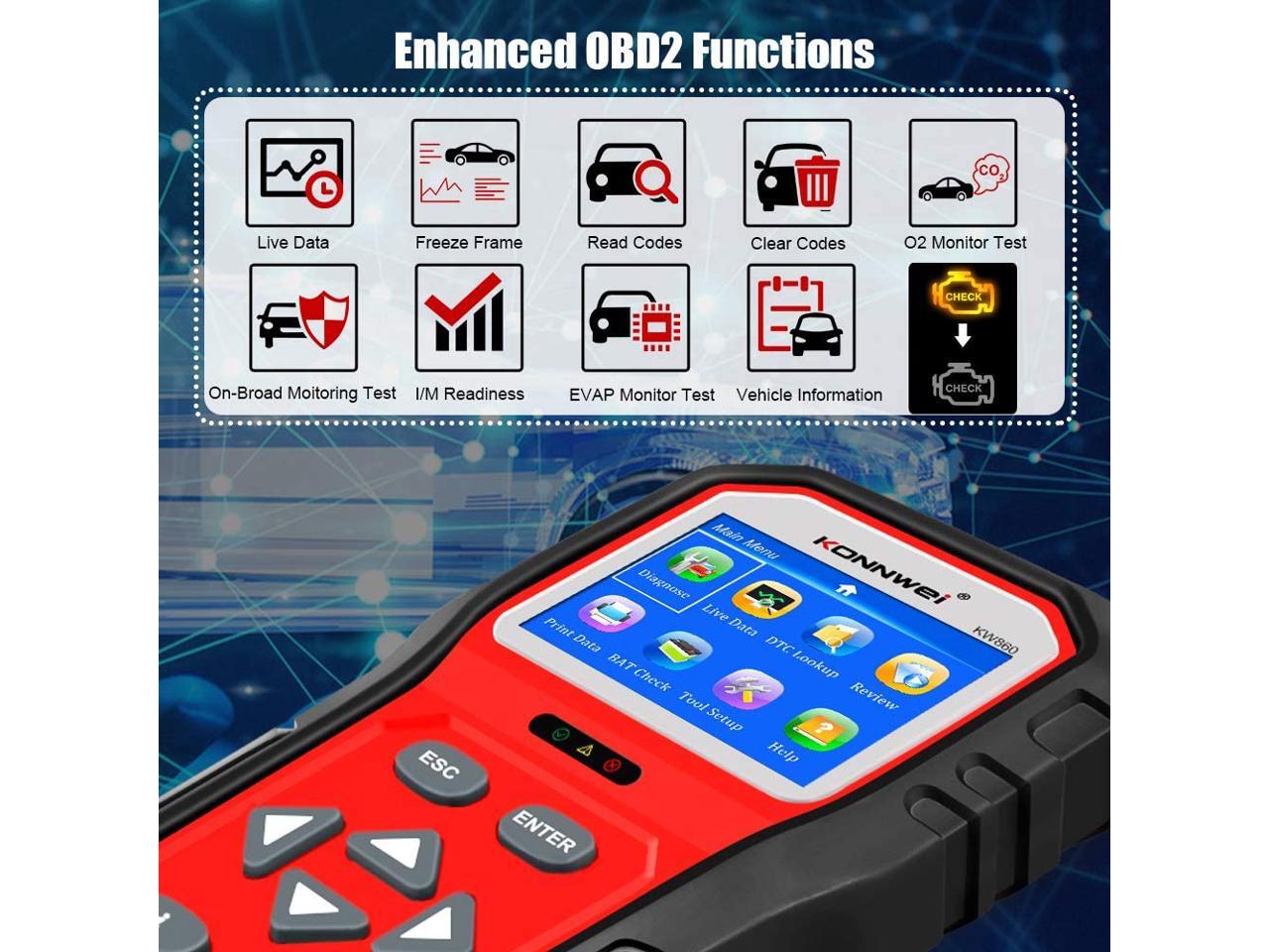 KONNWEI KW860 OBD2 Scanner Car Code Reader Diagnostic Scan Tool with Enhanced Live Data Stream ...