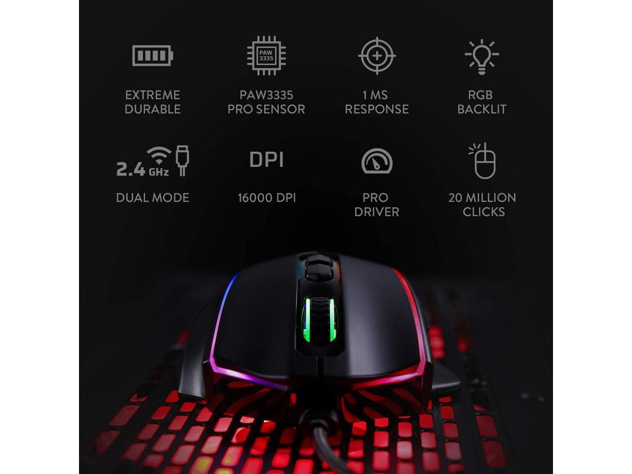 Redragon M686 Wireless Gaming Mouse, 16000 DPI Wired/Wireless Gamer ...
