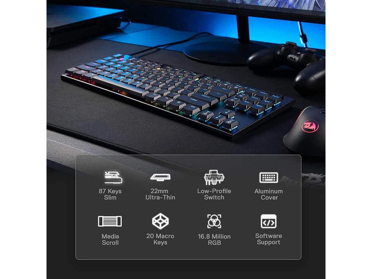 Redragon K622 Horus TKL RGB Mechanical Keyboard, Ultra-Thin Designed Wired Gaming Keyboard w/Low ...