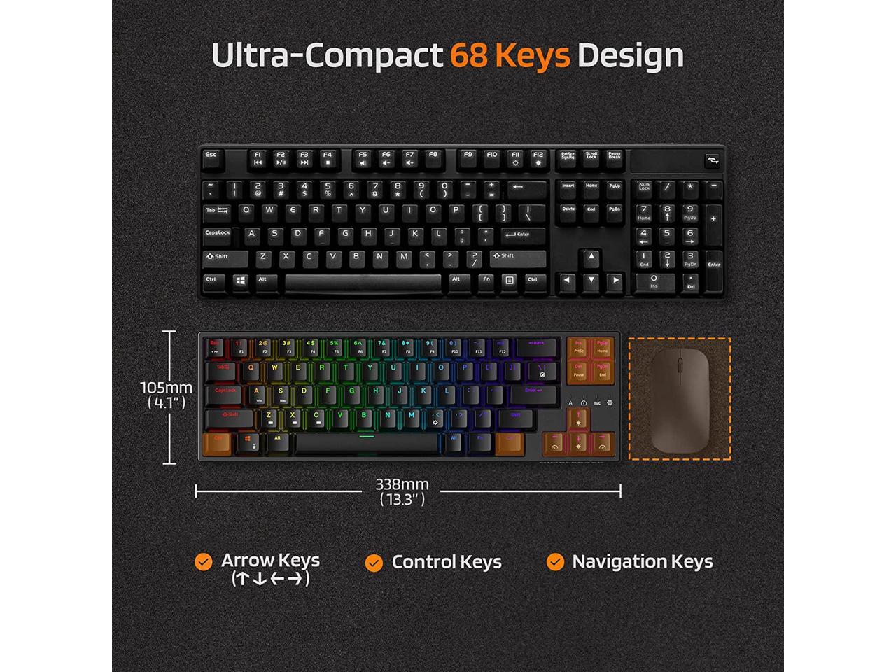 LTC NB681 Nimbleback Wired 65% Mechanical Keyboard, RGB Backlit Ultra-Compact 68 Keys Gaming ...