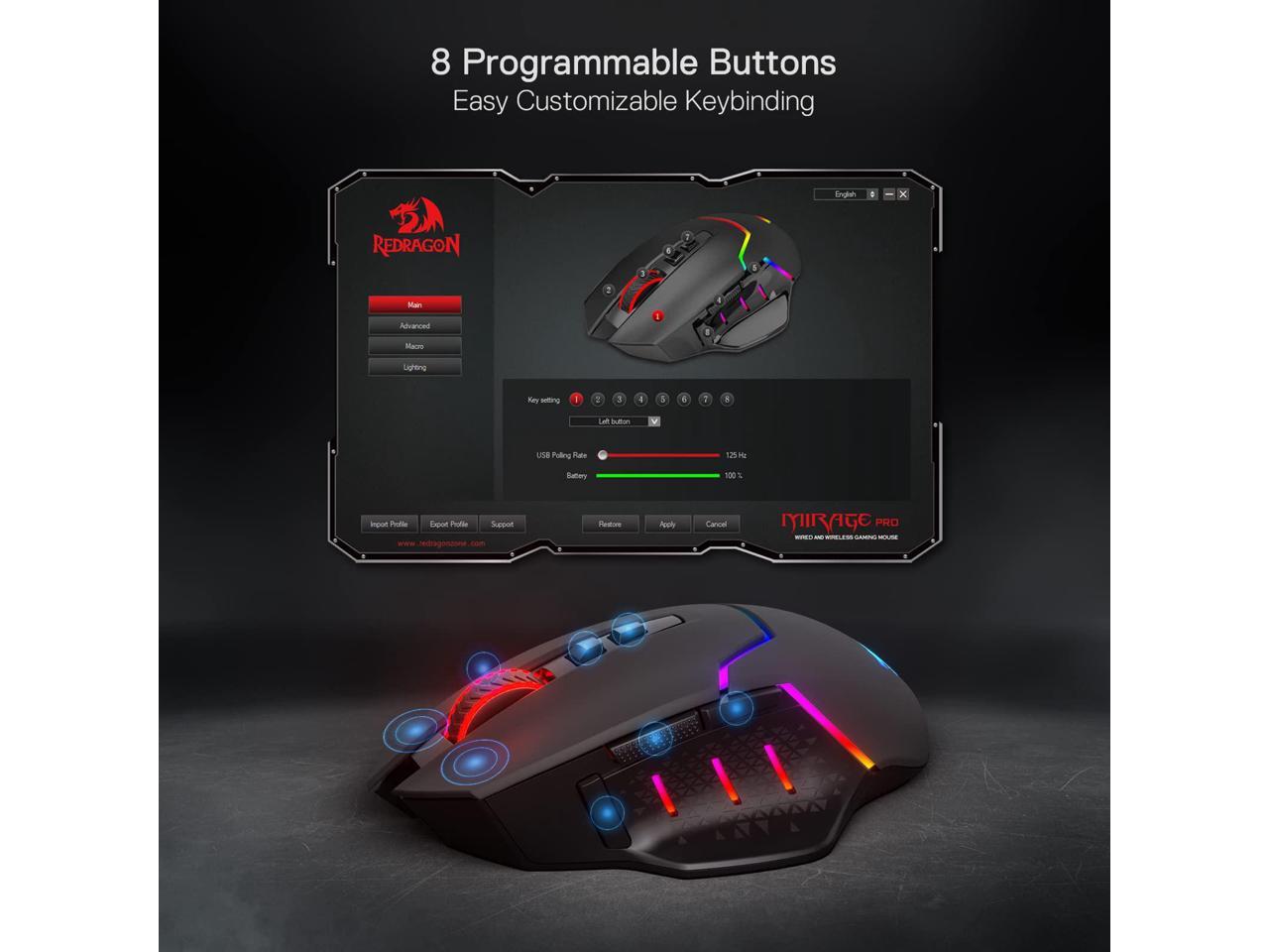 Redragon M690 PRO Wireless Gaming Mouse, 8000 DPI Wired/Wireless Gamer ...