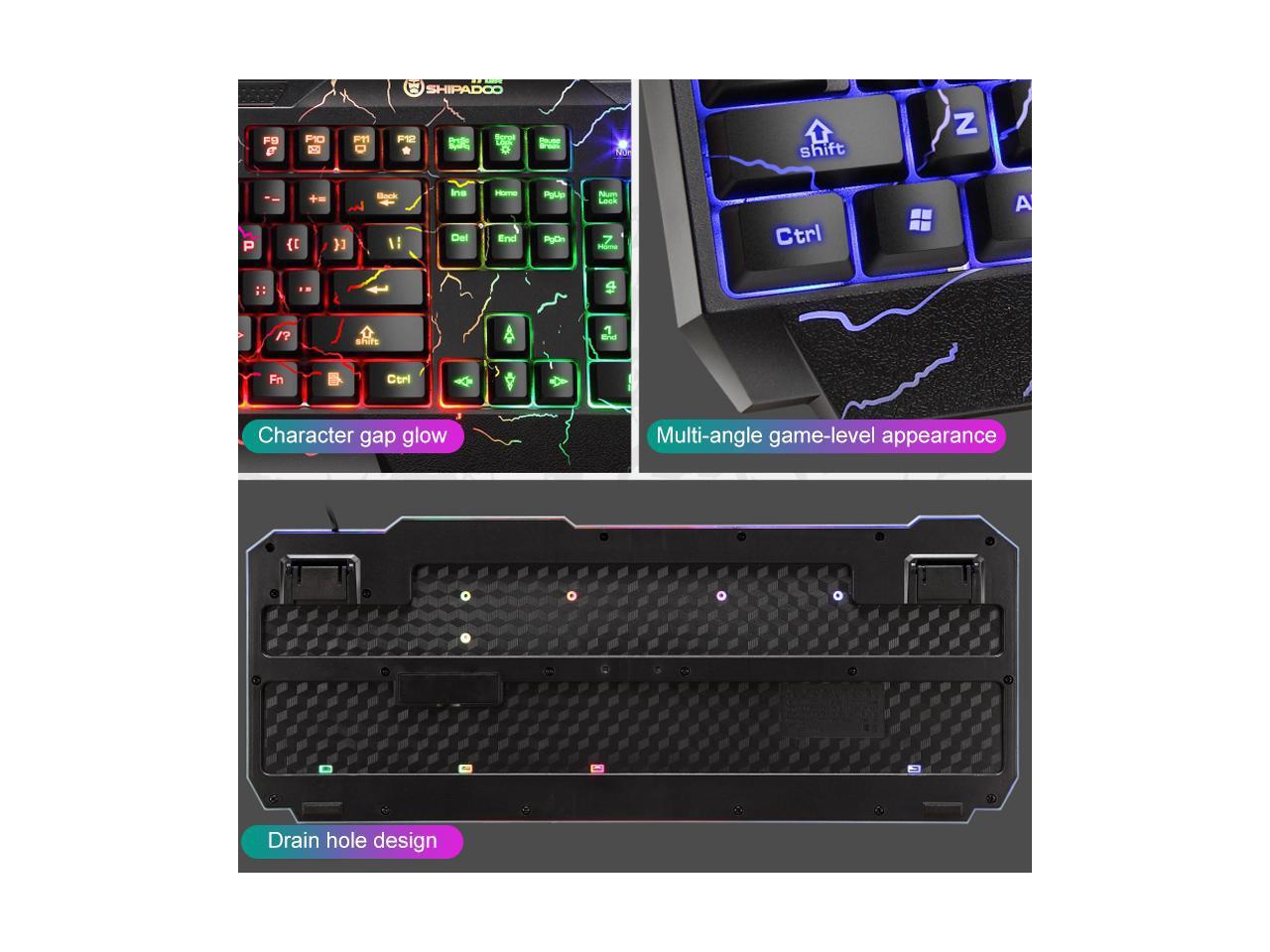 SHIPADOO D620 104-key Wired RGB Color Cracked Backlight Gaming Keyboard ...