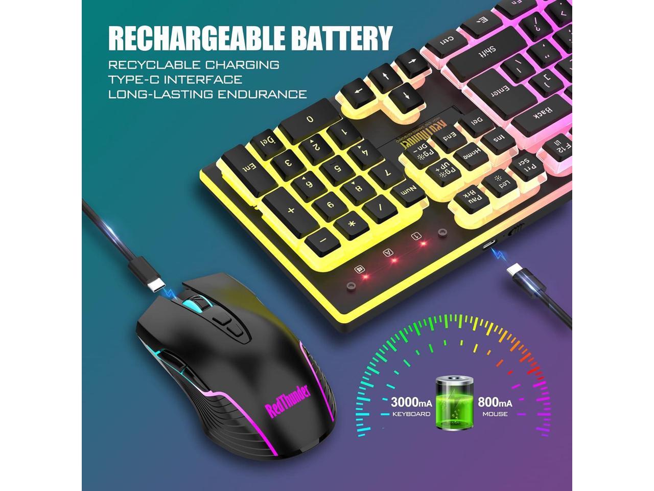 RedThunder K10 Wireless Gaming Keyboard and Mouse Combo, LED Backlit ...