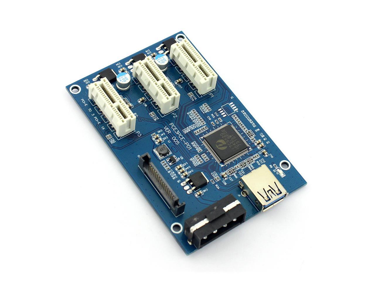Blue PCIe 1 to 3 PCI Express 1X Slots Riser Card Mini ITX 3 PCI-e Slot ...