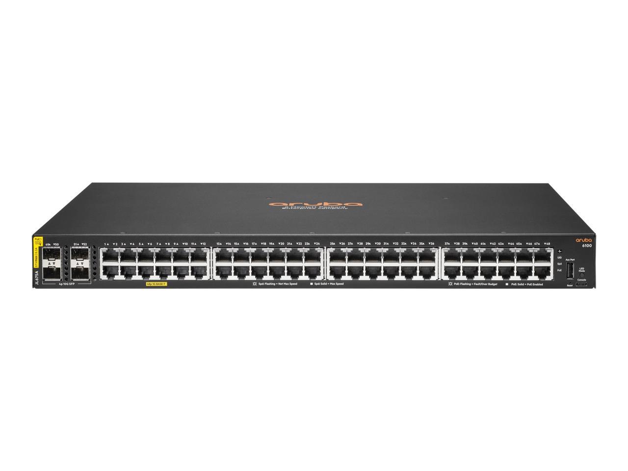 HPE Aruba 6100 48G Class4 PoE 4SFP 370W Switch JL675A Switch 48 