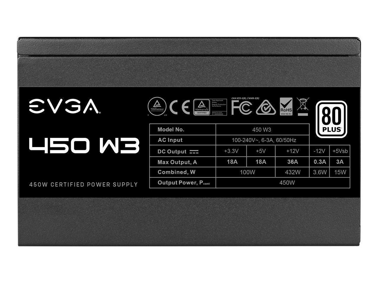EVGA 450 W3 Power Supply,80 PLUS Certification,450W power supply,White ...