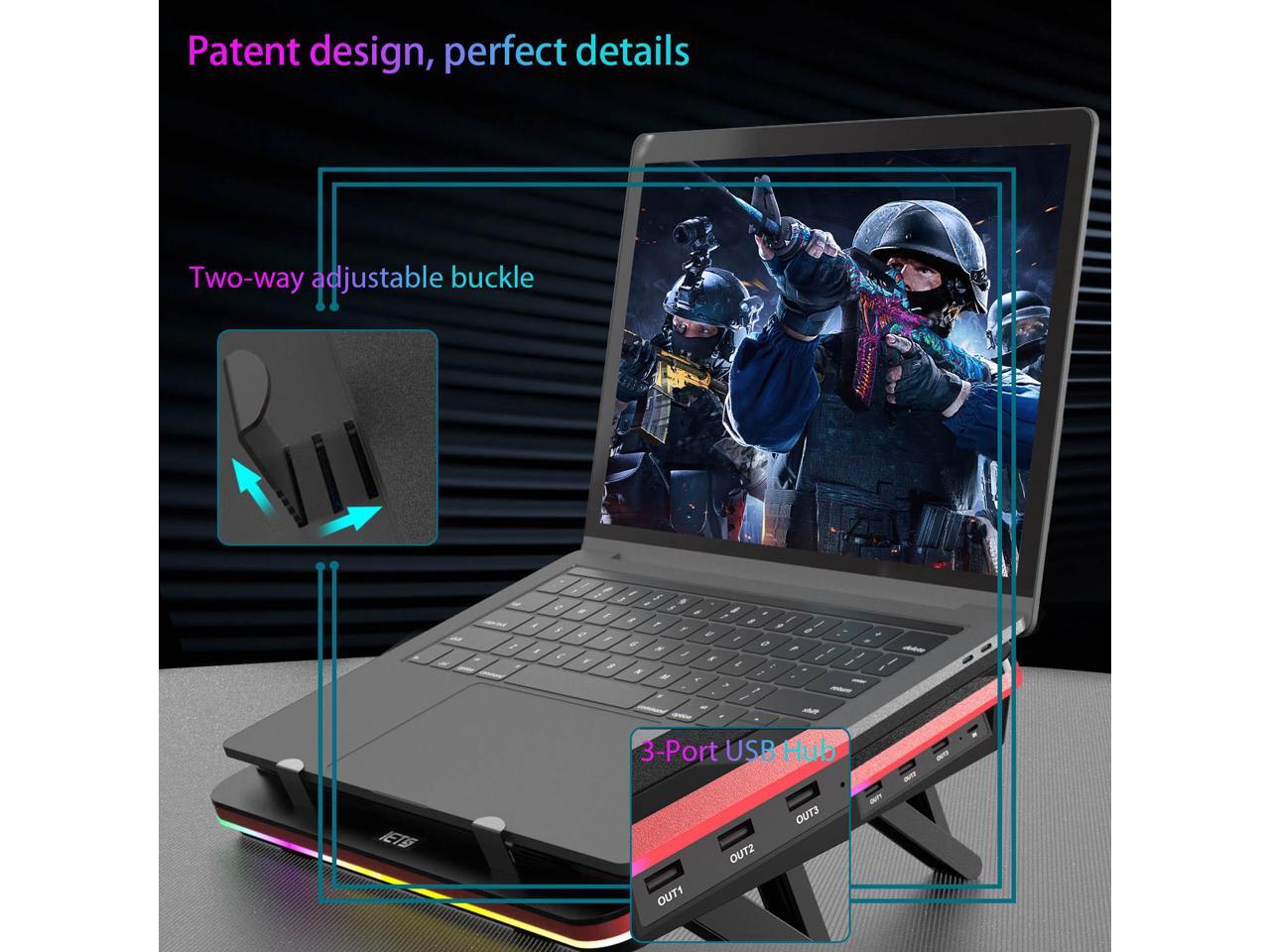 IETS GT500 Powerful Turbo-Fan (5000 RPM) RGB Laptop Cooling Pad with ...