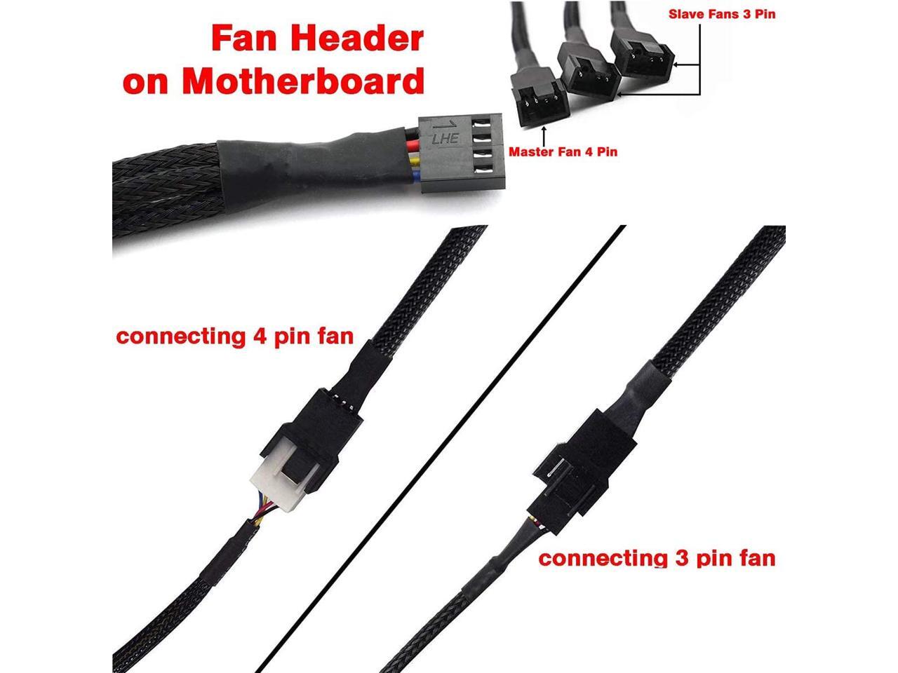 PWM Fan Splitter Adapter Cable Sleeved Braided Y Splitter Computer PC 4 ...