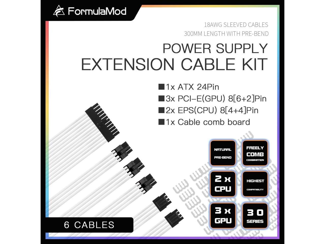 FormulaMod Advanced PSU Extension Cable Kit, Sleeved PSU Cable Combo ...