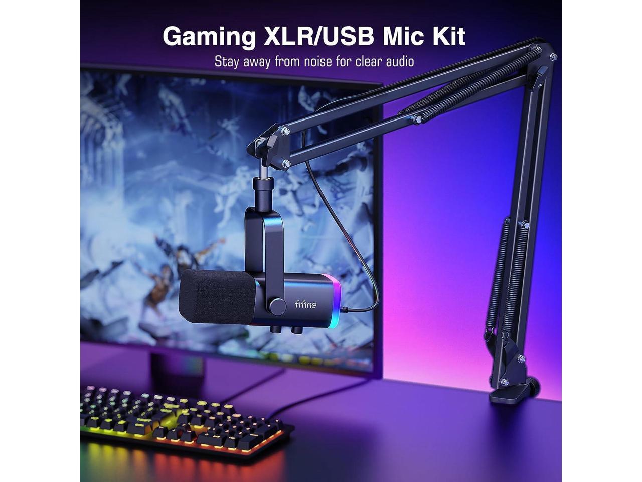 FIFINE XLR/USB Gaming Microphone Set, Dynamic PC Mic for Streaming ...