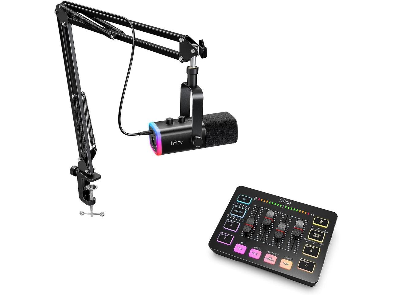 FIFINE XLR/USB Gaming Microphone Set and Gaming Audio Mixer,Dynamic PC ...