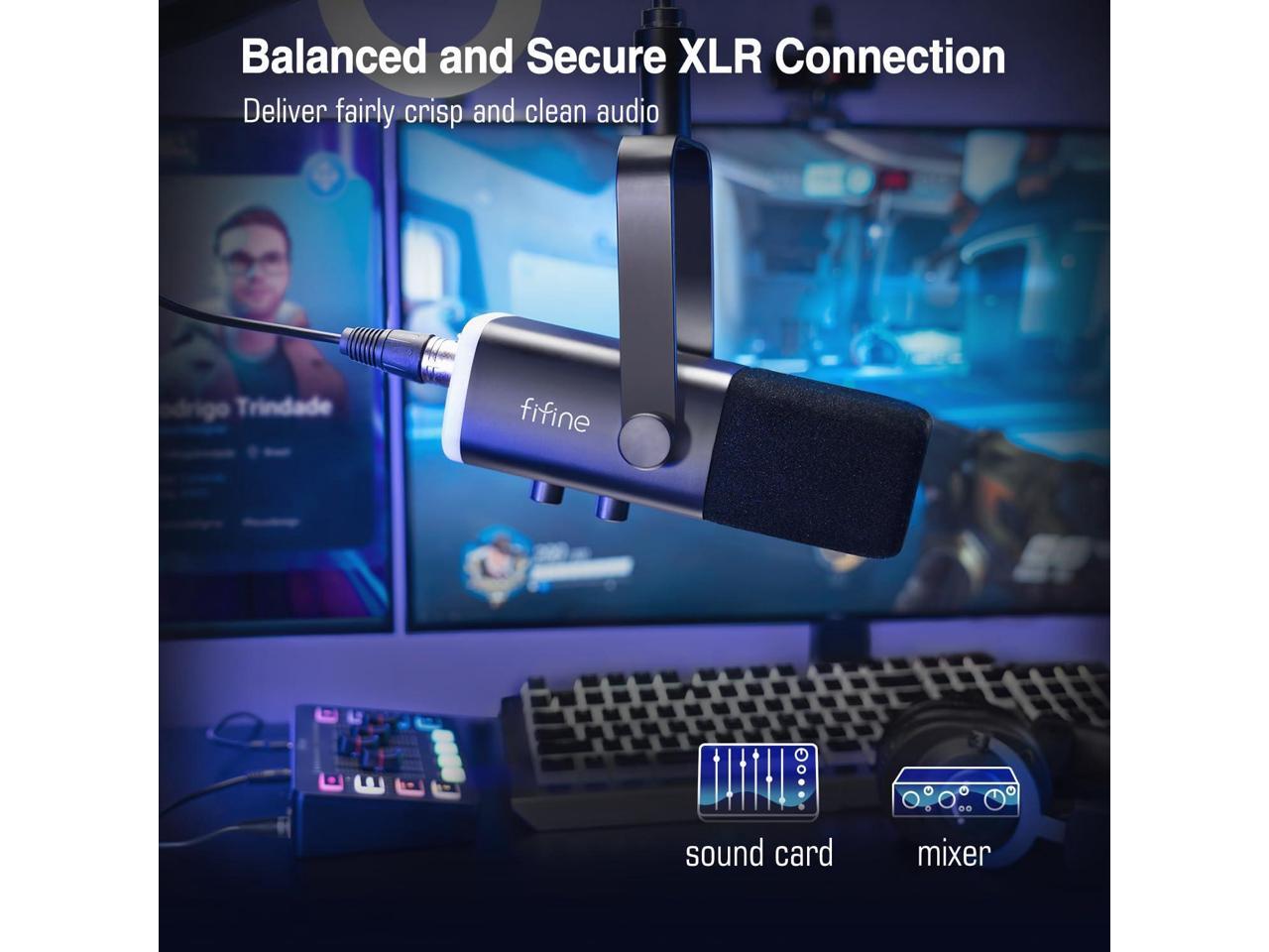 FIFINE XLR/USB Gaming Microphone Set and Gaming Audio Mixer,Dynamic PC Mic for Streaming ...