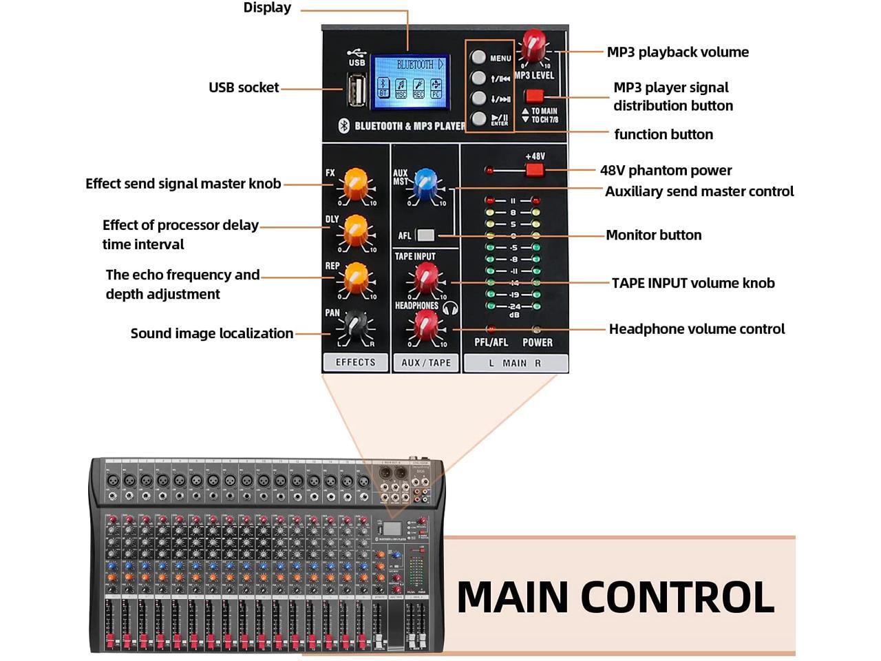 Depensheng DX16 Professional Audio Mixer 16 CHANNEL DJ Sound Controller ...