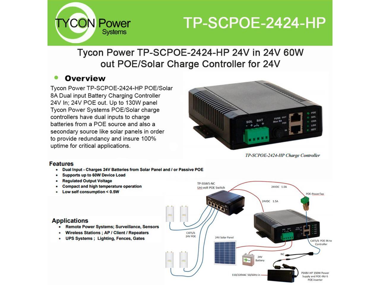 Tycon Power TP-SCPOE-2424-HP POE/Solar Dual Input 24V 60W Battery ...