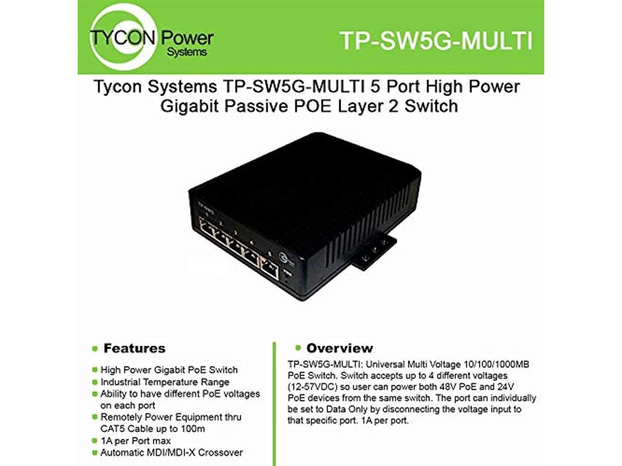 Tycon TP-SW5G-MULTI 12-56V 5 Port Multi-Volt Gigabit Passive PoE Switch ...