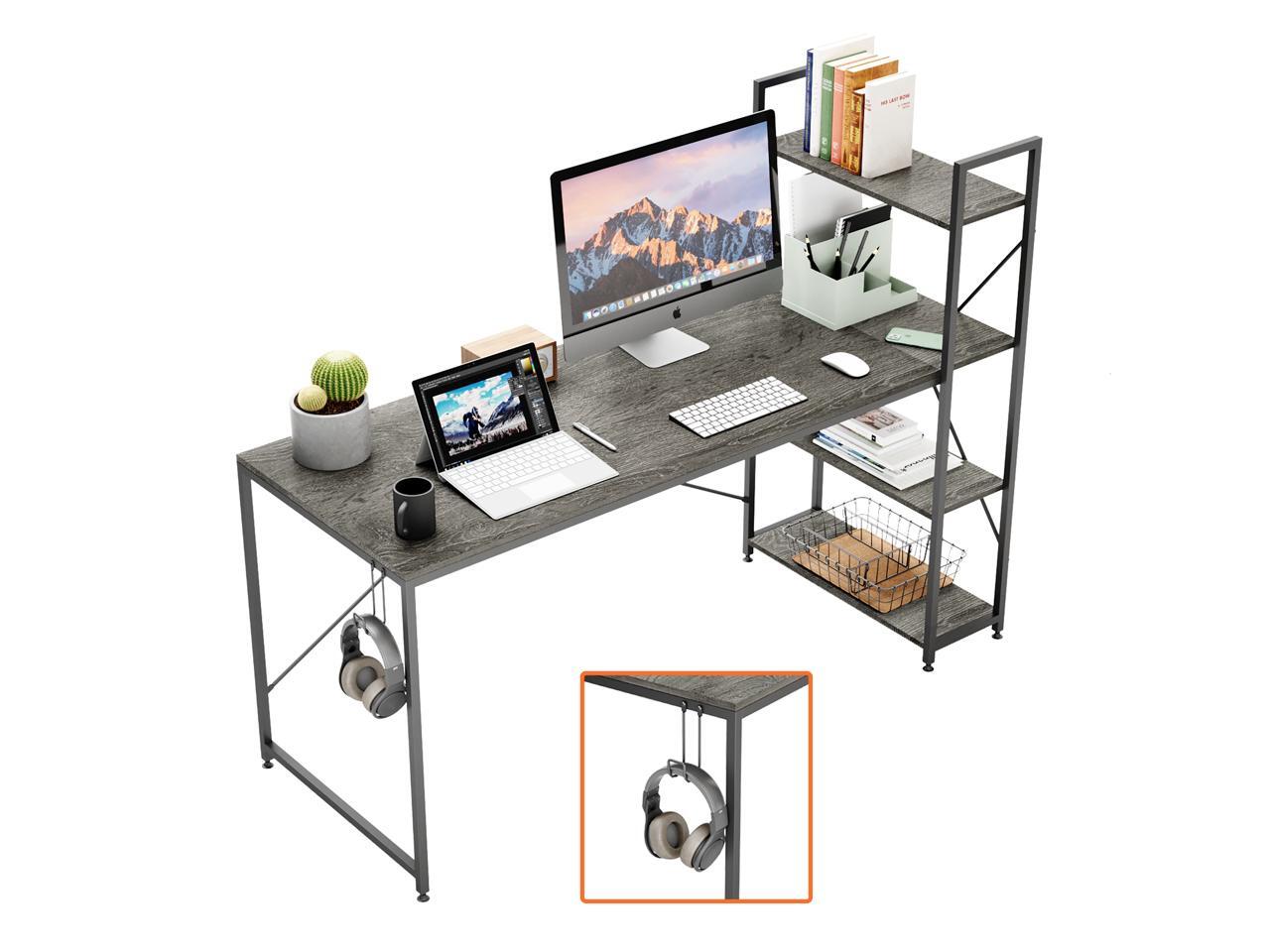 Bestier 63 Inch Computer Desk with Storage Shelves, Modern Bookshelf ...