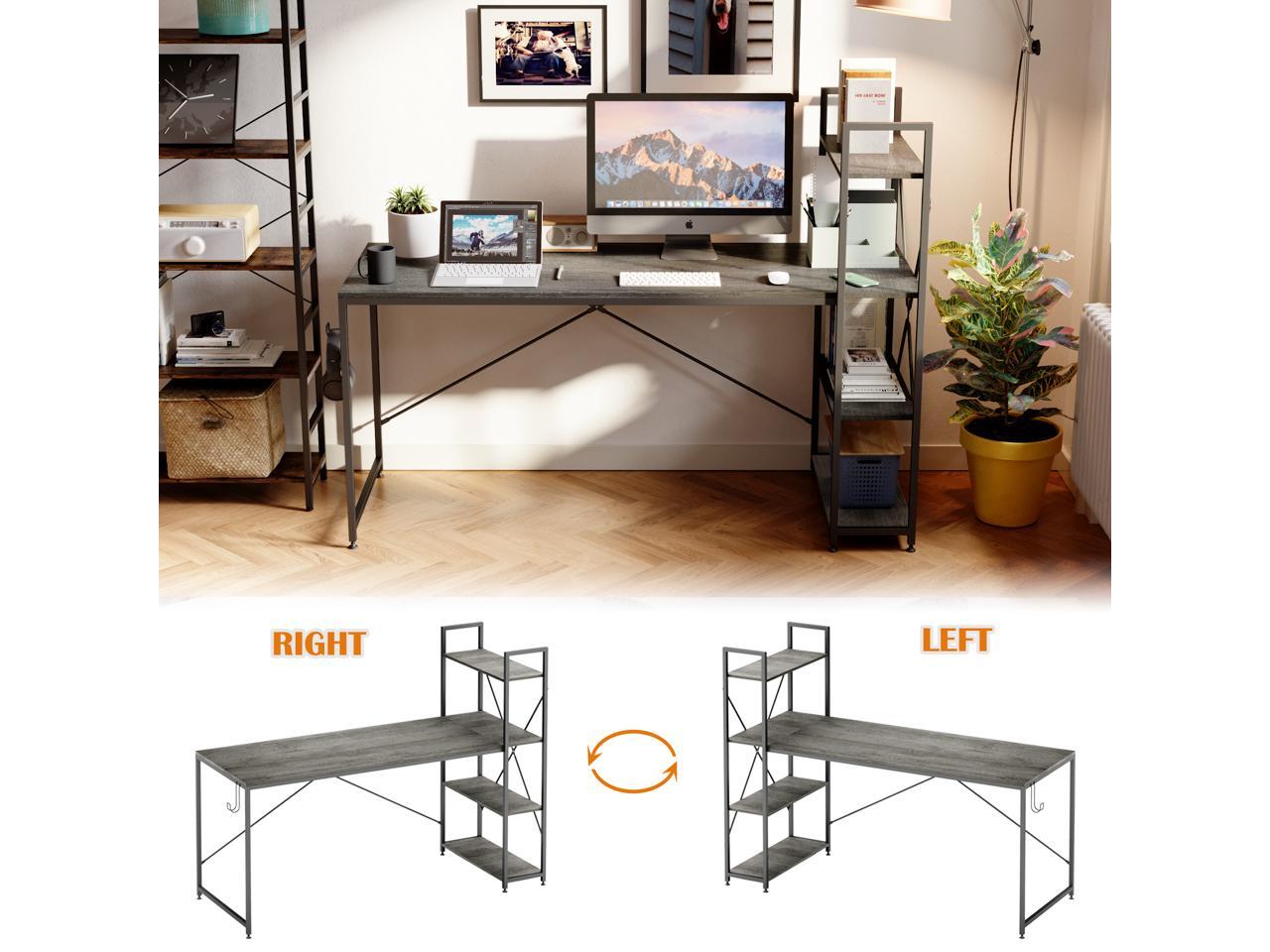 Bestier 63 Inch Computer Desk with Storage Shelves, Modern Bookshelf ...