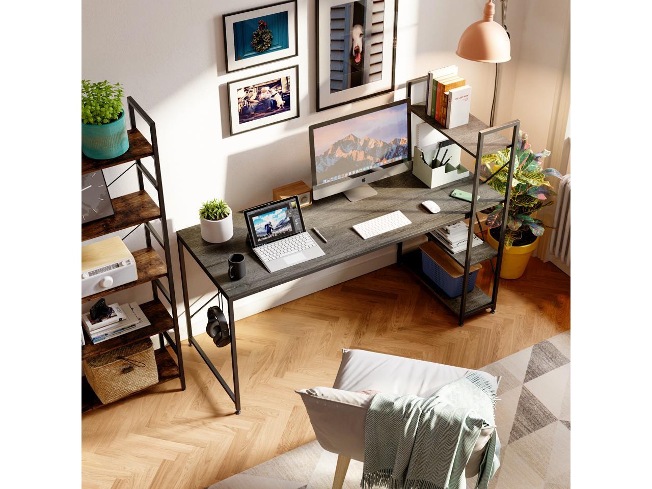 Bestier 63 Inch Computer Desk with Storage Shelves, Modern Bookshelf ...