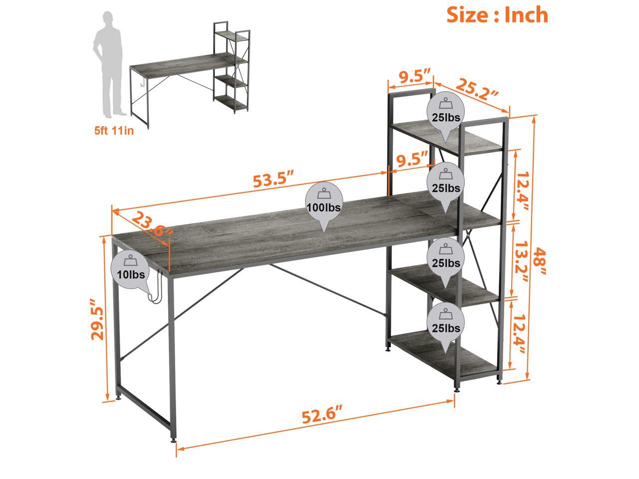 Bestier 63 Inch Computer Desk with Storage Shelves, Modern Bookshelf ...