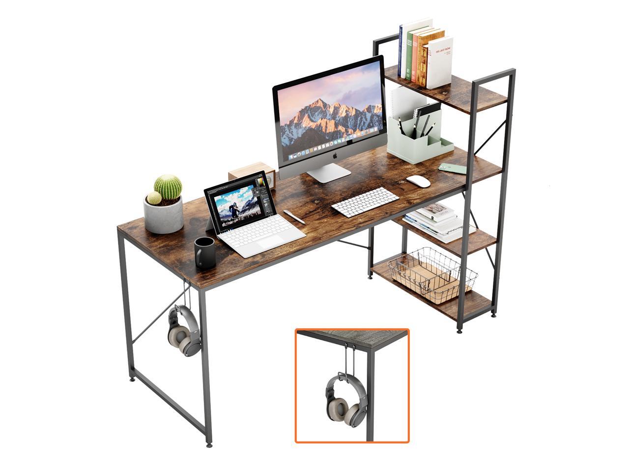 Bestier 63 Inch Computer Desk with Storage Shelves, Modern Bookshelf ...