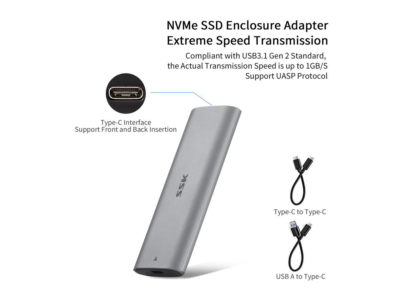 SSK Aluminum Tool-free M.2 NVME SSD Enclosure Adapter,USB C 3.1/3.2 Gen ...